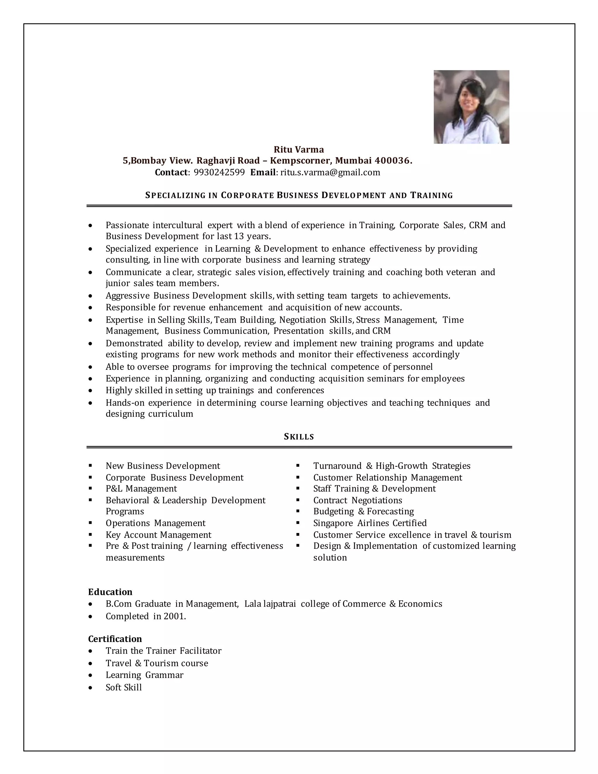 Ritu Varma - CV | DOCX | Business Administration | Business