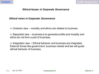 Ethical Issues in Corporate Governance PPT | PDF