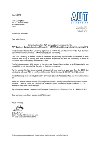 AUT Scholarship Letter | PDF