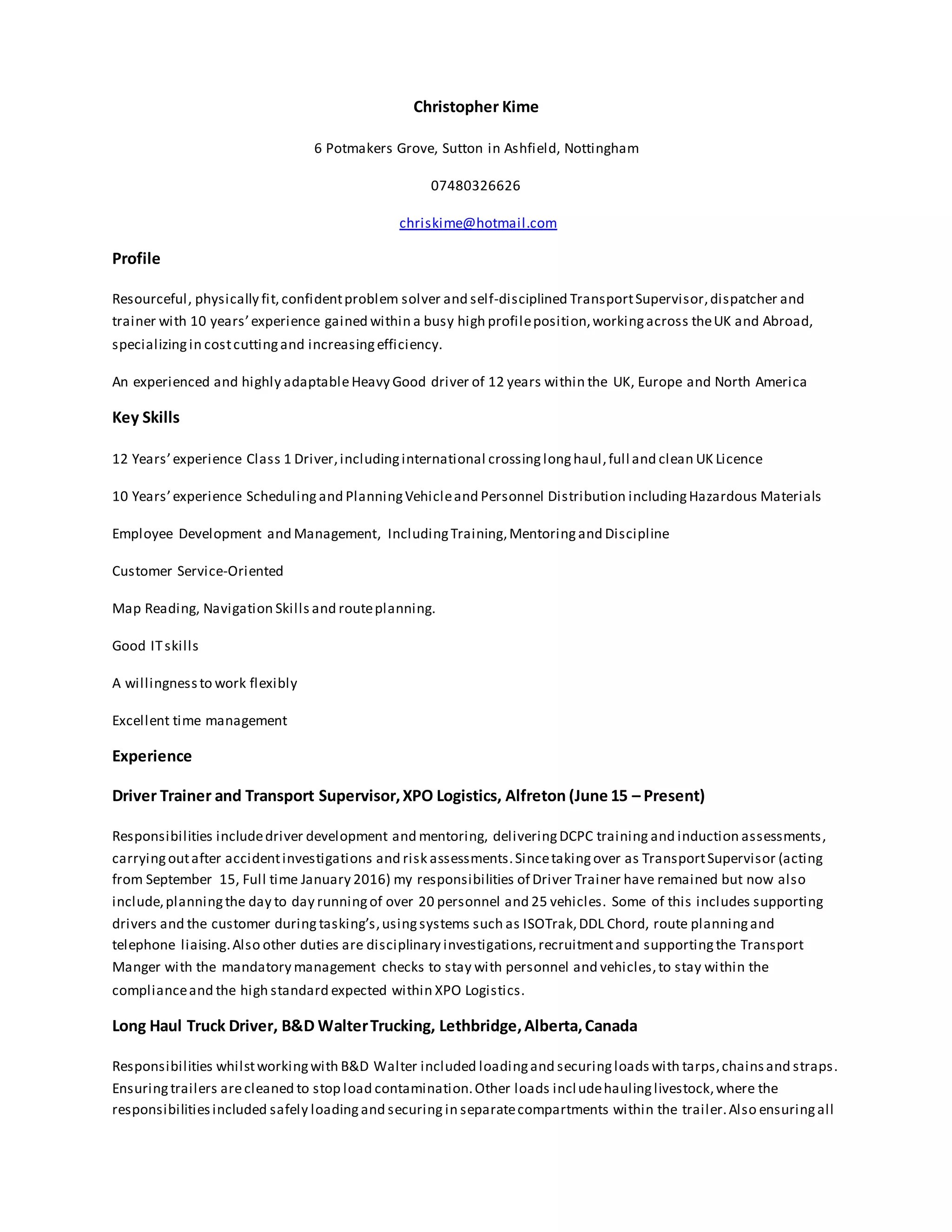 Chris Kime CV | DOCX
