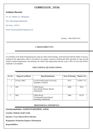 saddam resume | PDF