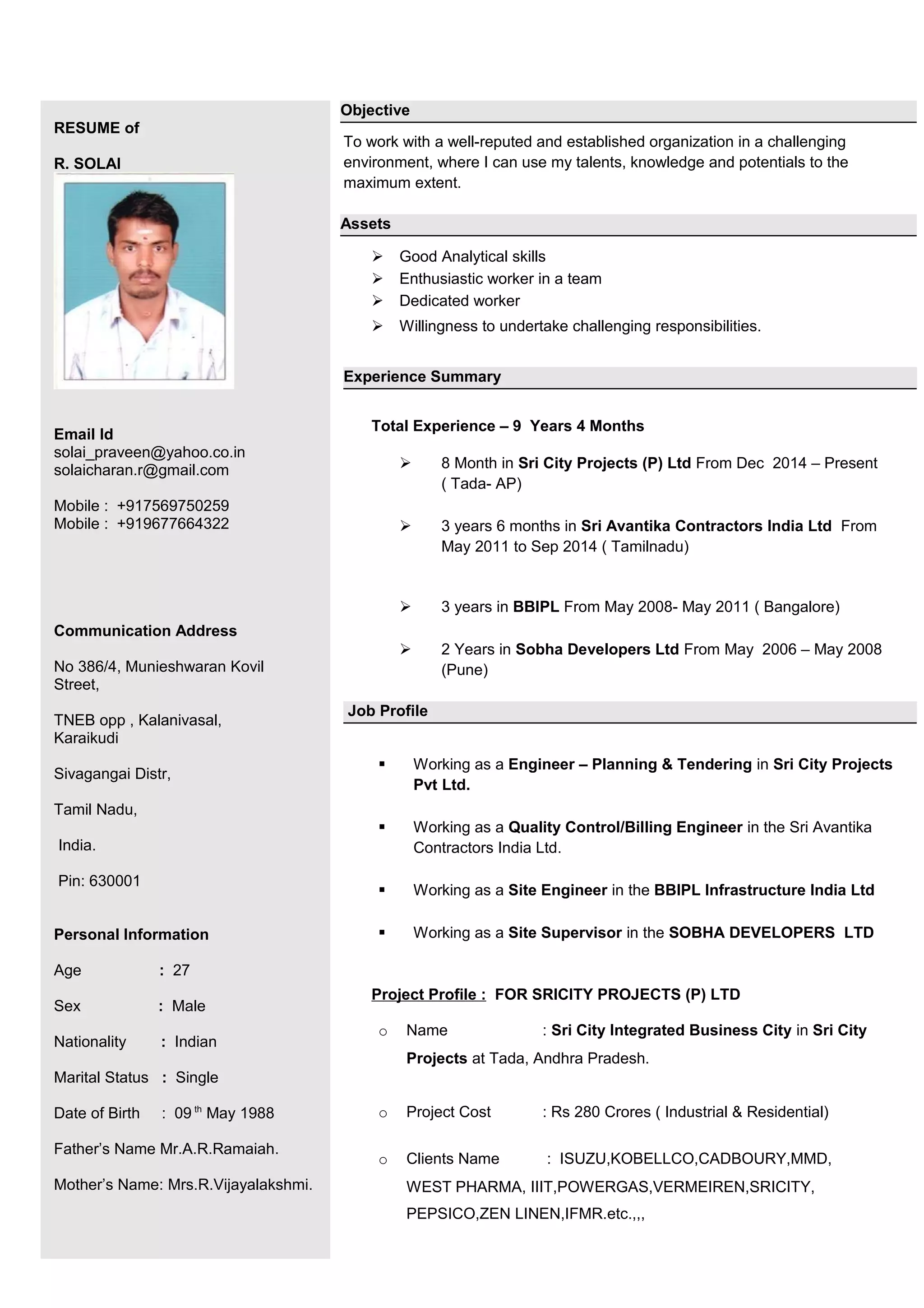 Solai_Resume _As on 29th Aug 15 | PDF