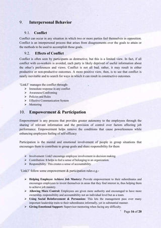 Organizational Behavioral practice in Link3 technologies ltd | PDF