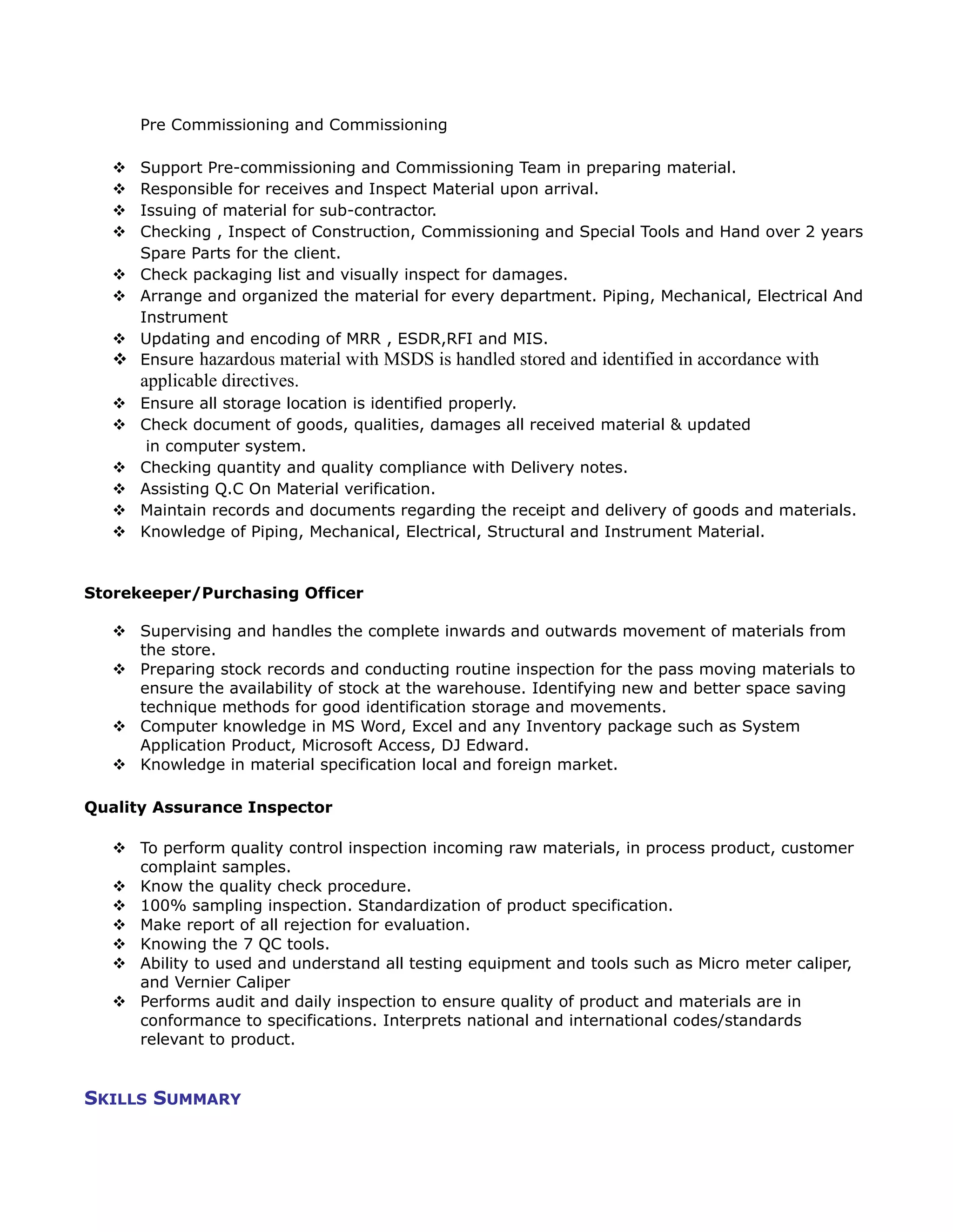 Rey Punla CV Material Controller June | DOC