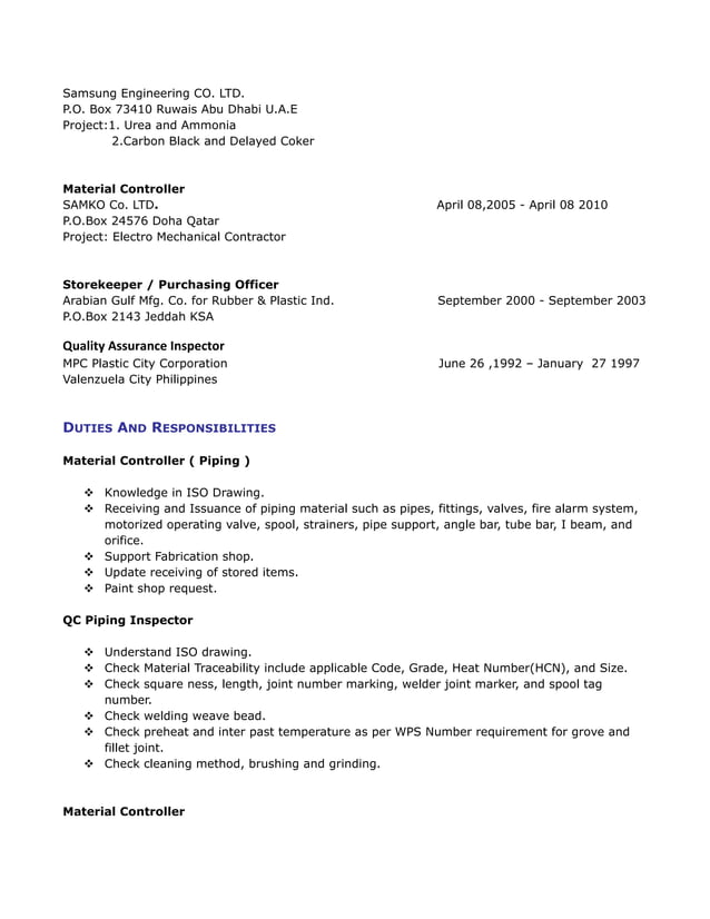 Rey Punla CV Material Controller June | DOC