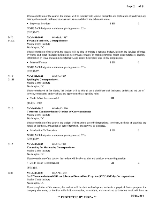 Joint Service Transcripts - David Winchester | PDF