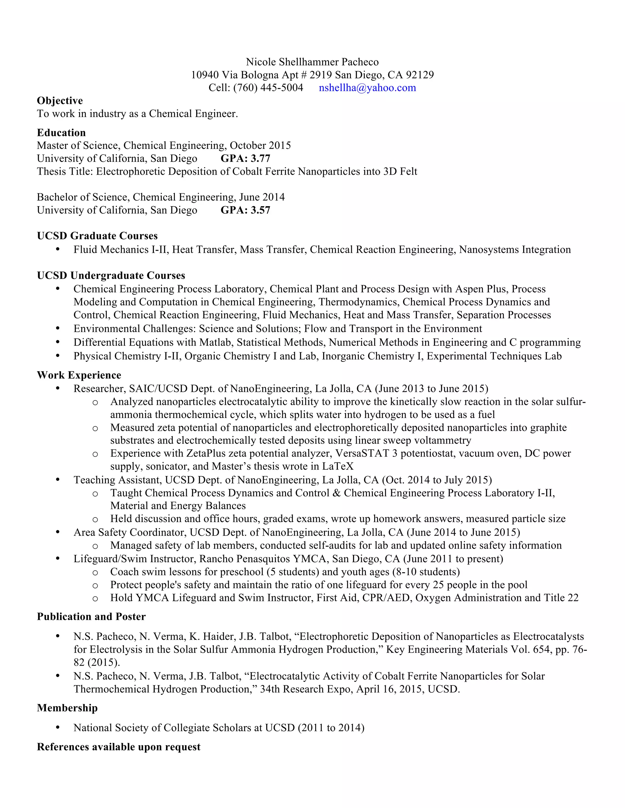 Chemical Engineering Resume | PDF
