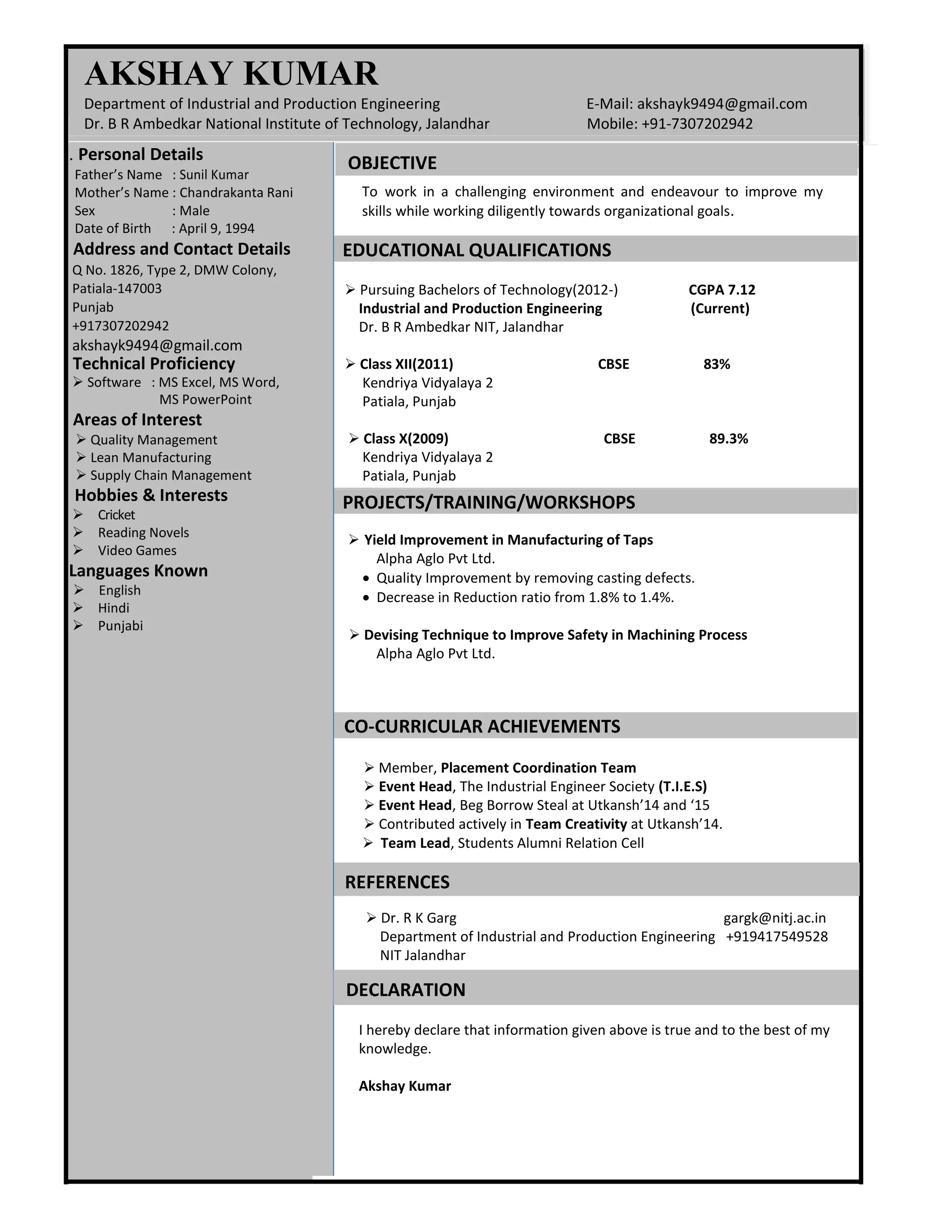 Akshay Kumar, Resume | PDF | Business and Finance