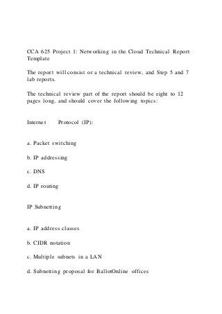 CCA 625 Project 1 Networking in the Cloud Technical Report Temp | DOCX