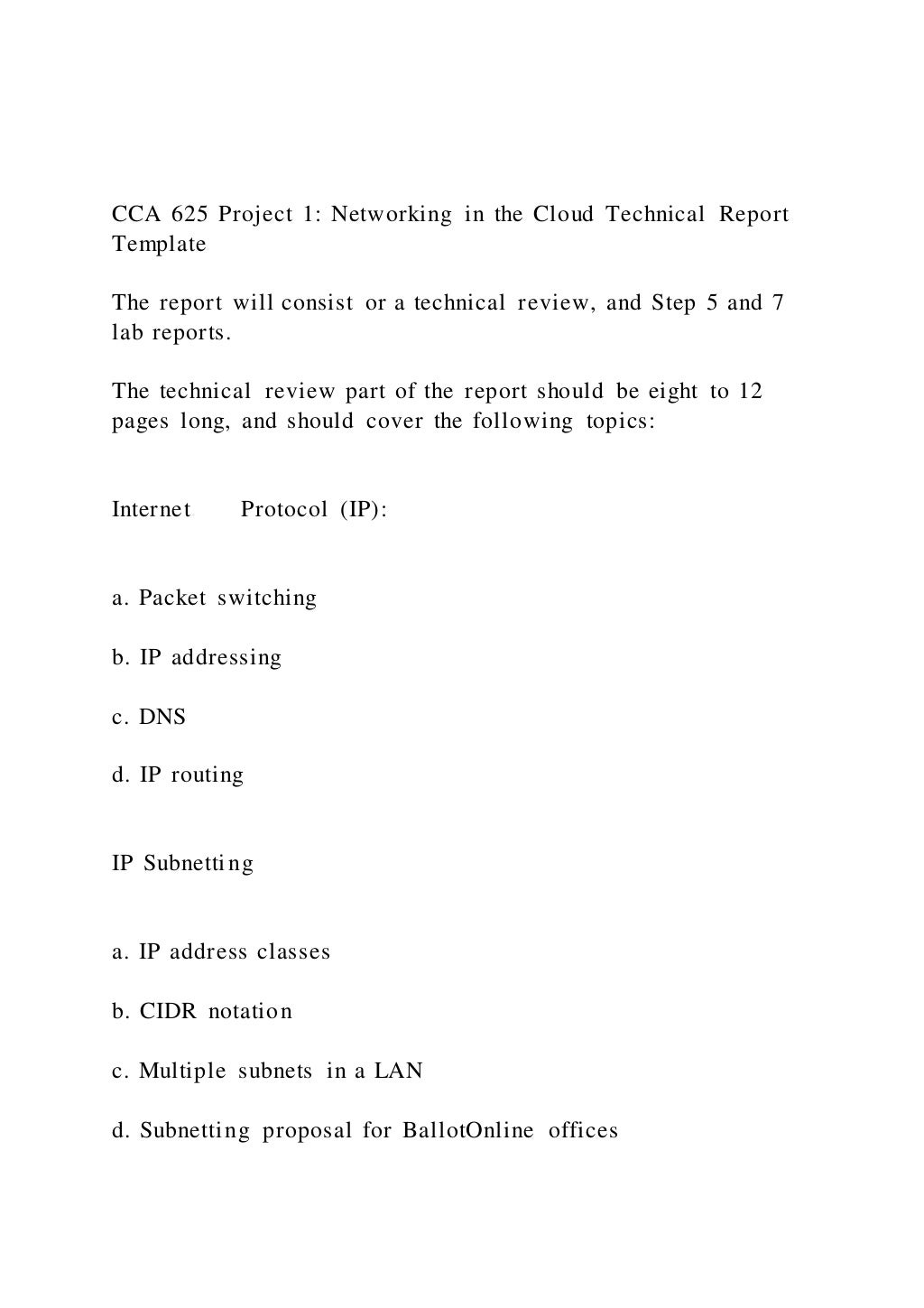 CCA 625 Project 1 Networking in the Cloud Technical Report Temp | DOCX