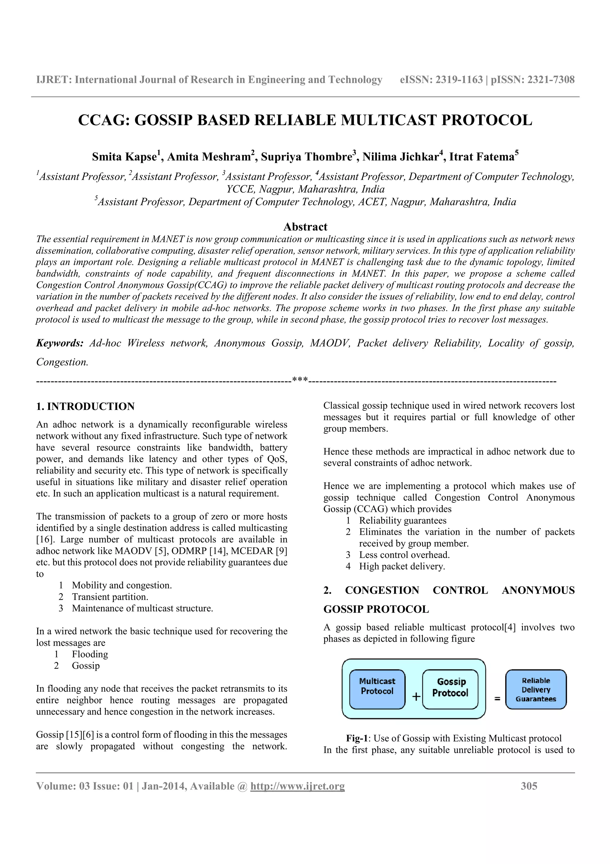 Ccag gossip based reliable multicast protocol | PDF