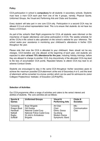 CCA Handbook For Secondary 1 students' Parents 2017 | DOCX
