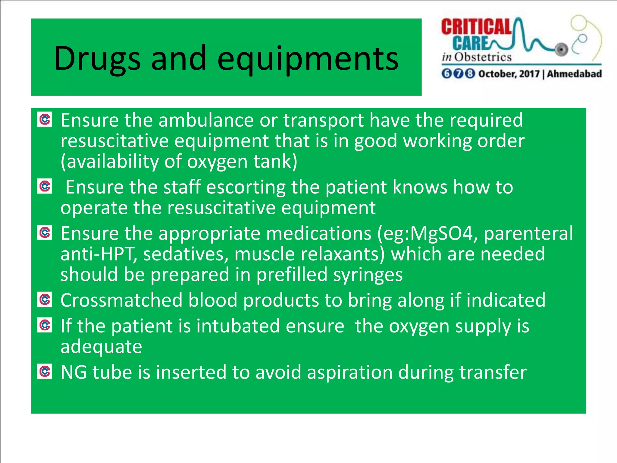 TRANSFFERING A CRITICALLY ILL OBSTETRIC PATIENT | PPTX