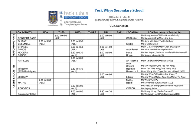 CCA Schedule 2012 | DOC | Music | Entertainment