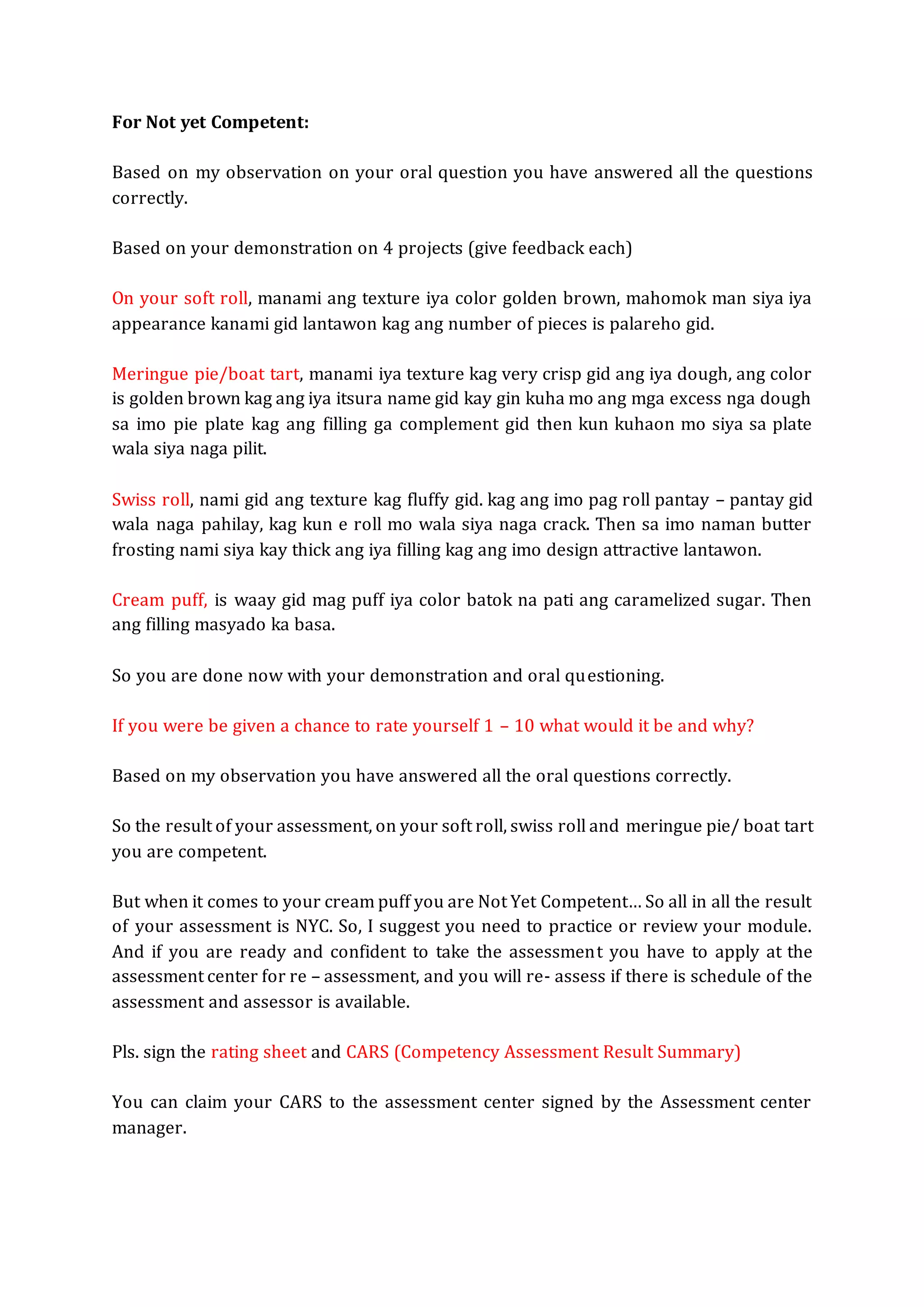 Conduct of Competency Assessment - Script | DOCX