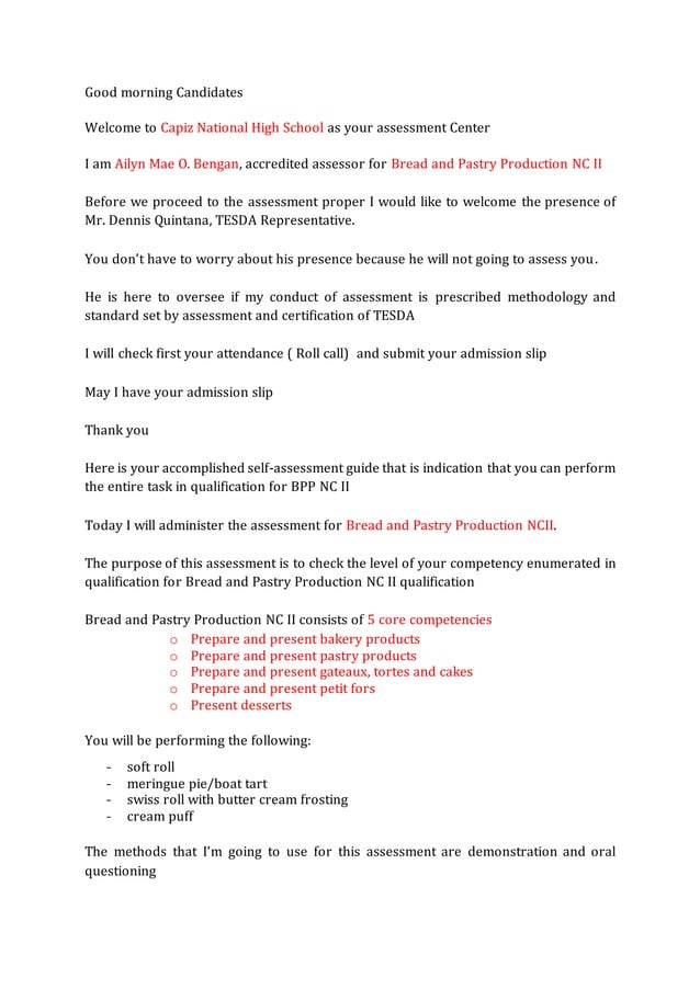 Conduct of Competency Assessment - Script | DOCX