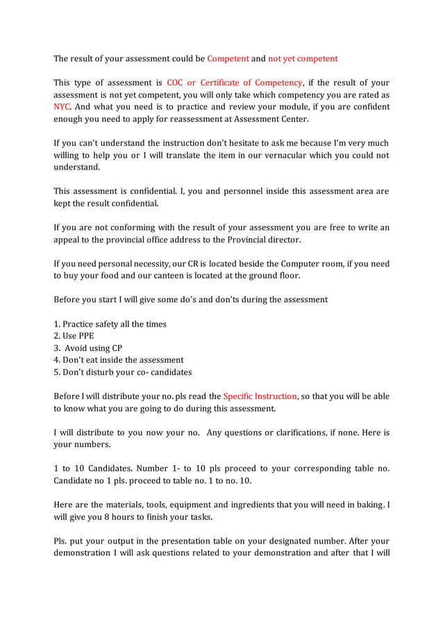 Conduct of Competency Assessment - Script | DOCX