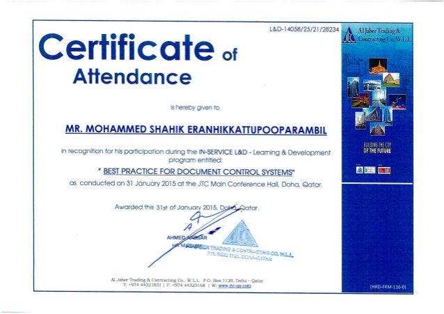 7 - Training Certificate - Best Practice for Document Control System