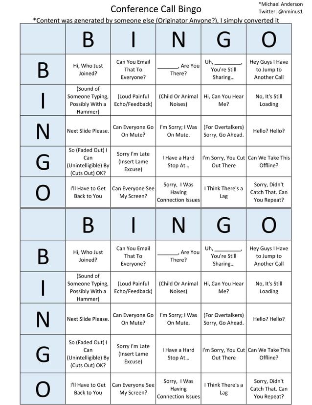 Conference Call Bingo Template | PDF
