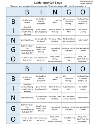 Conference Call Bingo