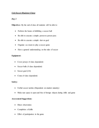 Unit Soccer lesson day 2 (Beginner) | DOCX