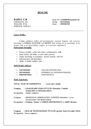 rahul's aircraft stress resume | DOCX