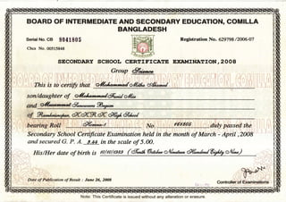 SSC secondary high school certificate comilla | PDF