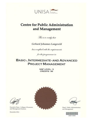 UNISA Certificate | PDF