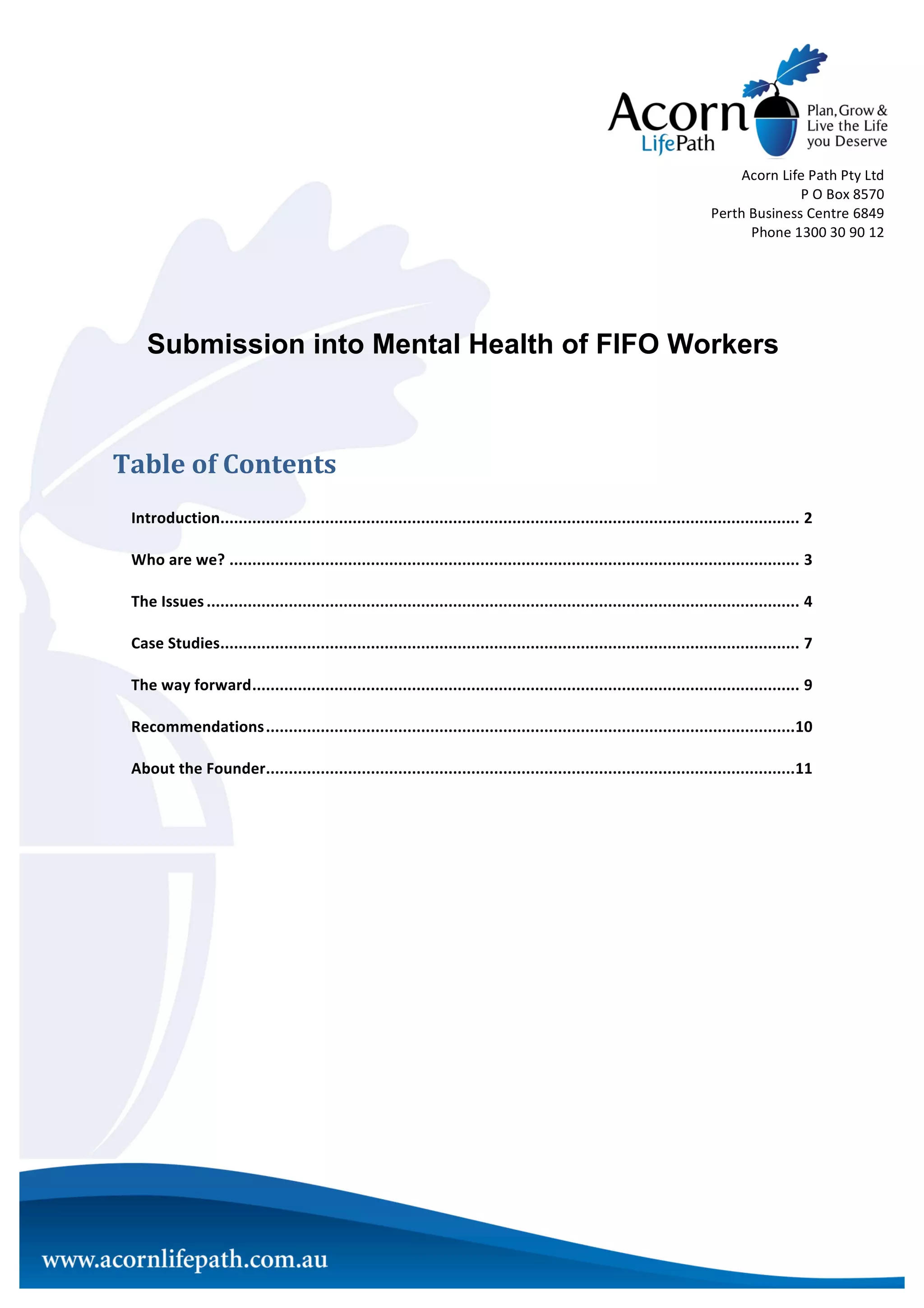 Submission for Shining a Light on FIFO Mental Health | PDF