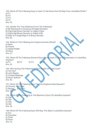 CCC Exam Paper MCQs (Online Exam Question) | PDF
