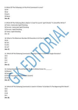 CCC Exam Paper MCQs (Online Exam Question) | PDF