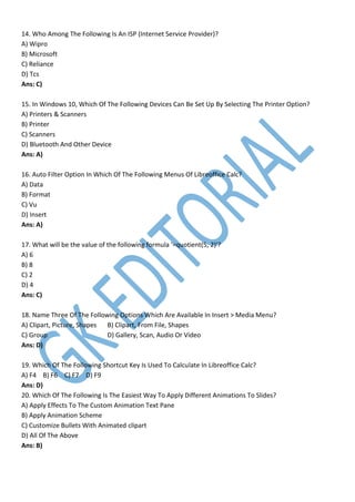 CCC Exam Paper MCQs (Online Exam Question) | PDF