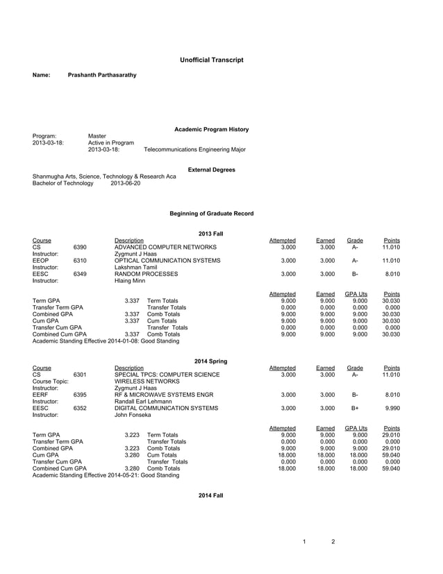 Unofficial Transcript | PDF | Graduation | Personal Celebrations & Life ...