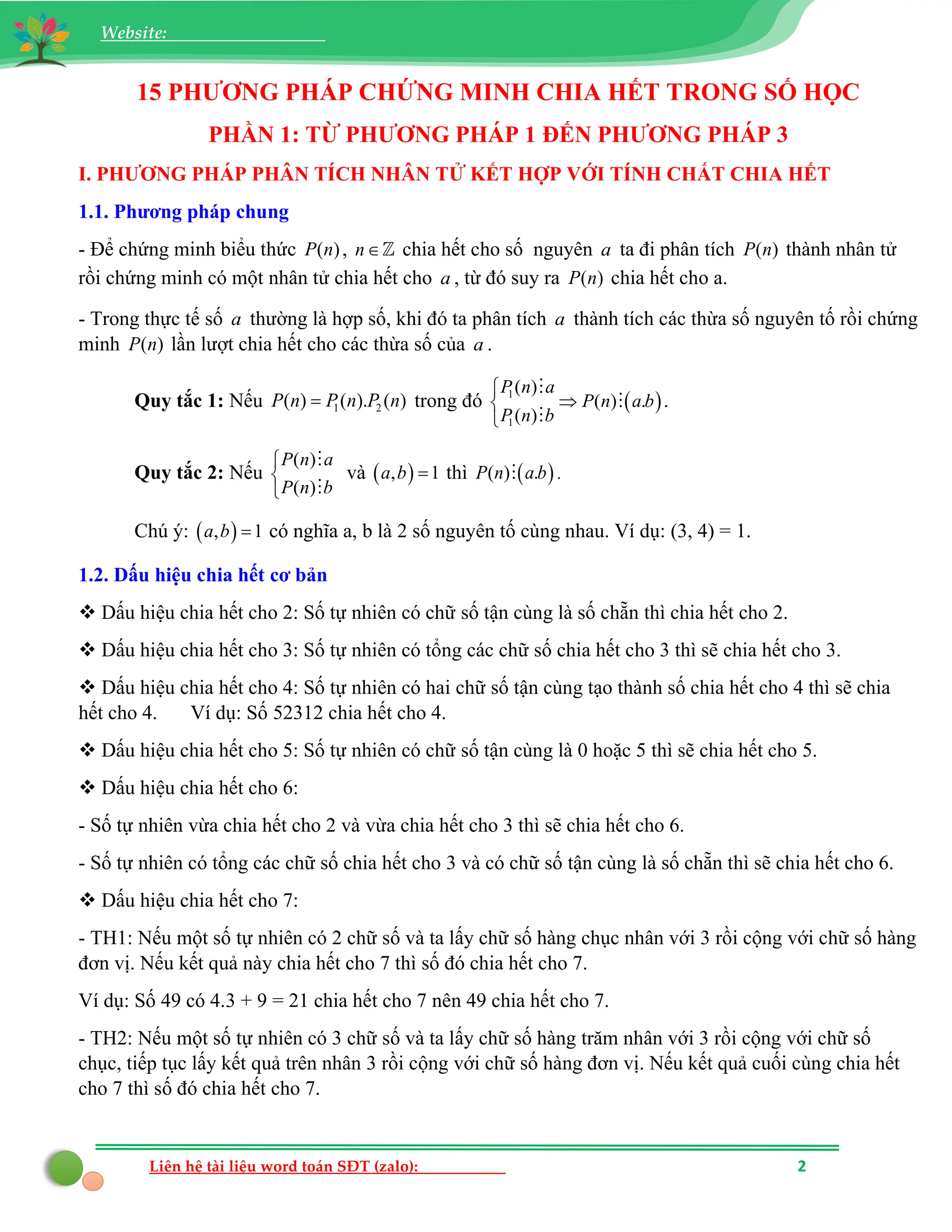 CÁC CHUYÊN ĐỀ SỐ HỌC ÔN THI CHUYÊN – BỒI DƯỠNG HỌC SINH GIỎI TOÁN LỚP 9 – NĂM 2023 (15 PHƯƠNG ...