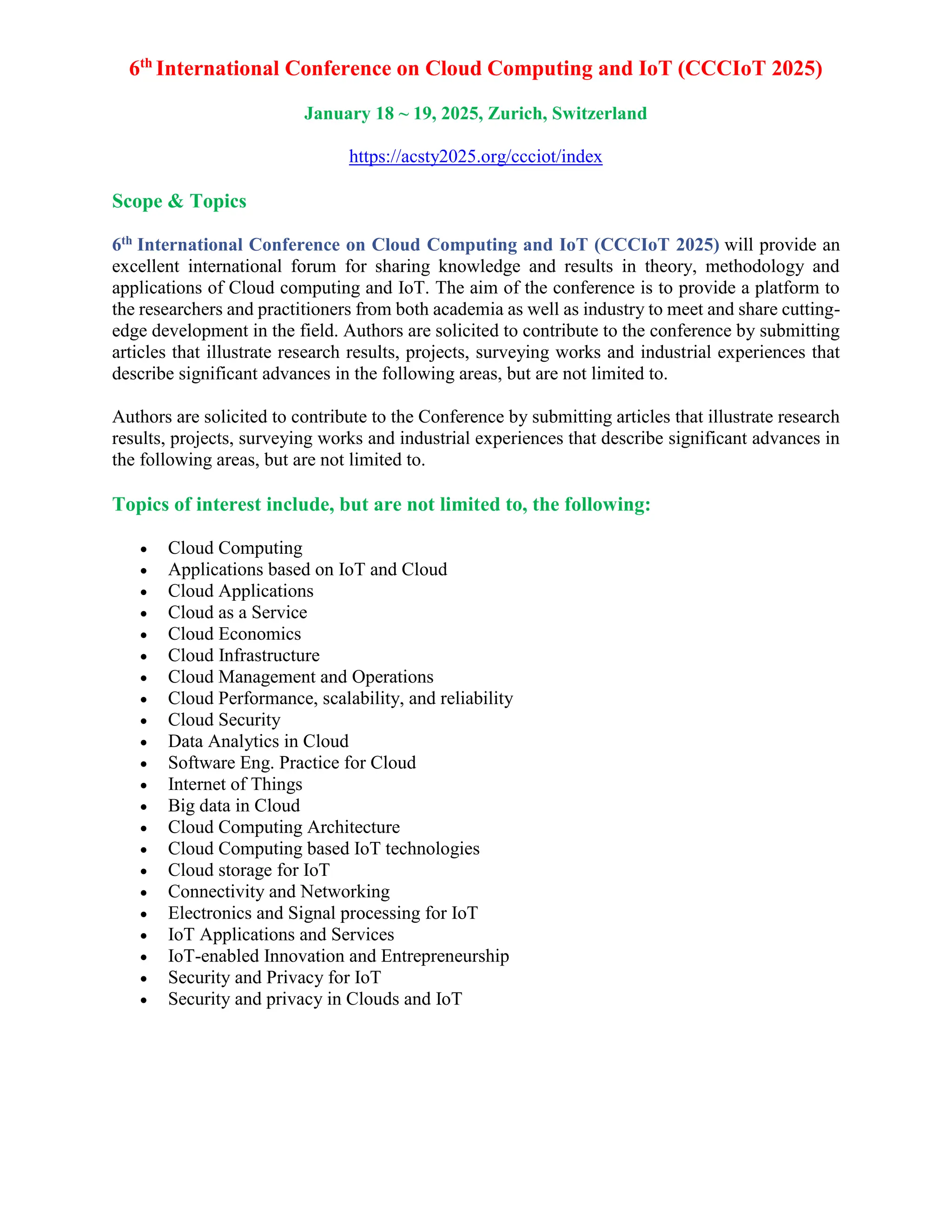 6th International Conference on Cloud Computing and IoT (CCCIoT 2025) | PDF