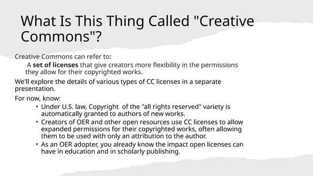 Creative Commons A Brief Introduction For Community College Faculty