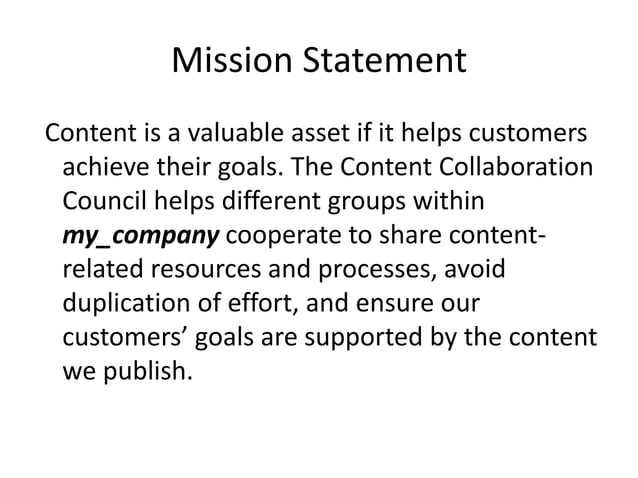 Sample Mission Statement for a Content Collaboration Council. | PPT