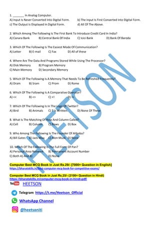 CCC Online Exam Question Paper Important MCQ | PDF