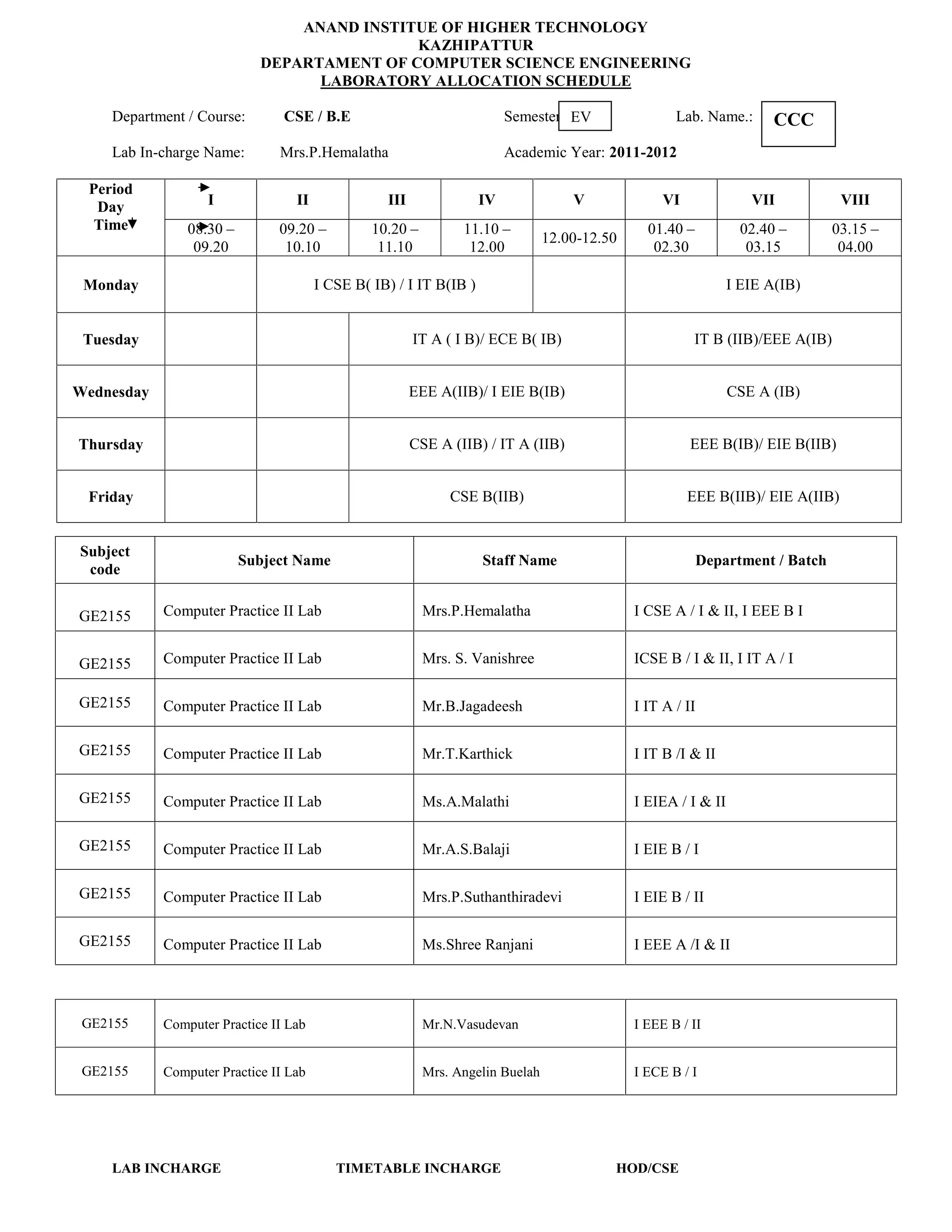 Ccc time table even 2012 | PDF | Education