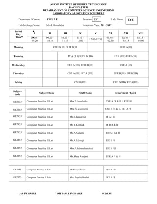 Ccc time table even 2012 | PDF | Education