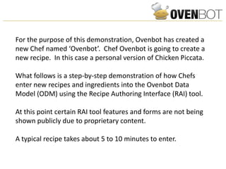Ovenbot - recipe authoring interface example | PPT