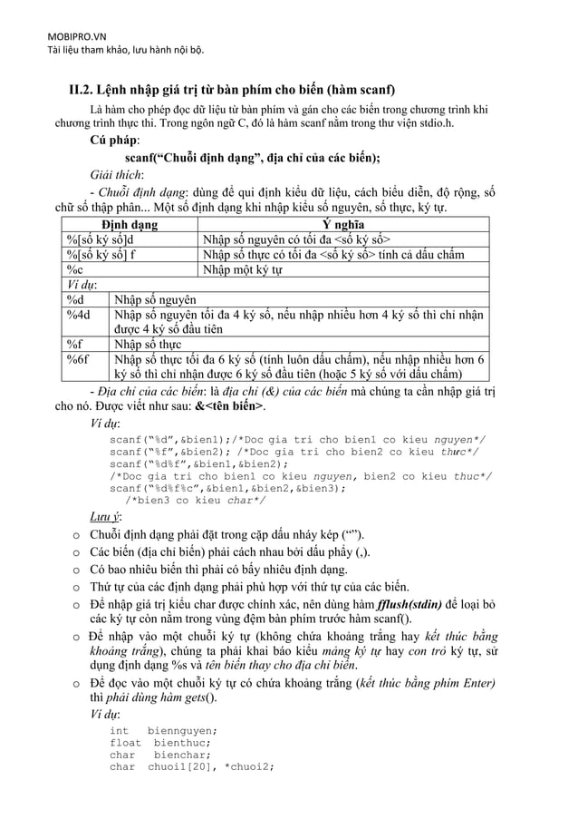 LAP TRINH C - SESSION 2 | PDF