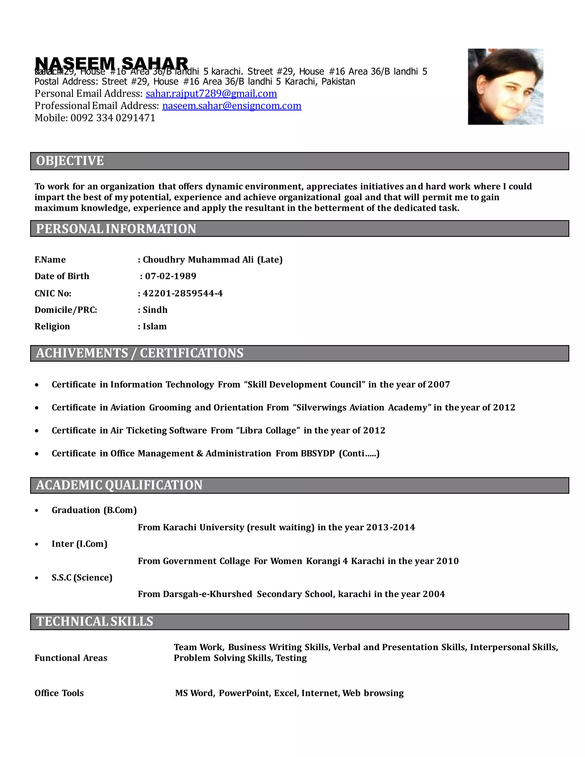 NASEEM SAHAR CV | PDF