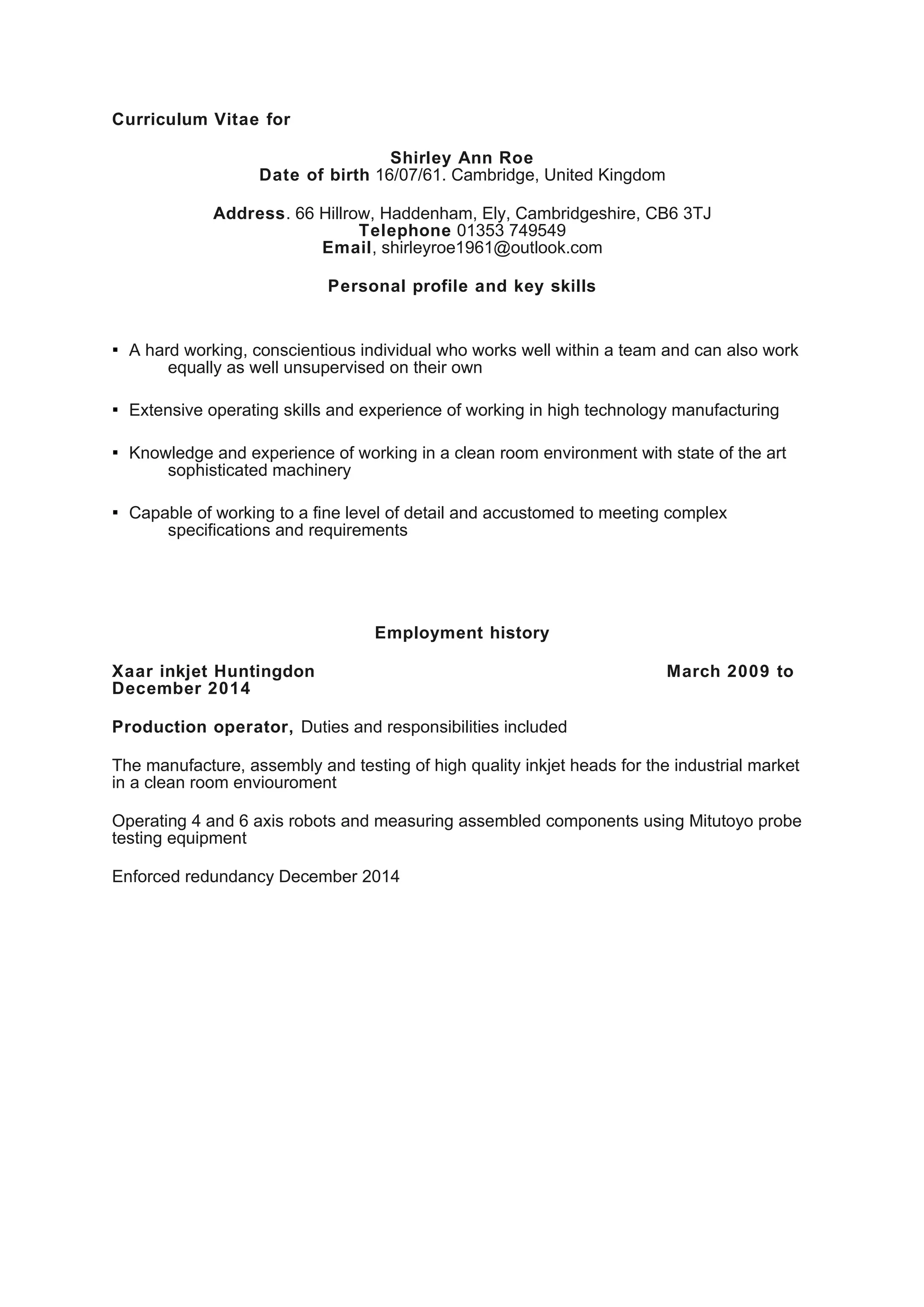 Shirley CV update | RTF | Technology & Computing