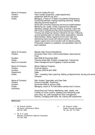 CURRICULUM VITAE OF Lulamile Lux Ncapayi | DOCX