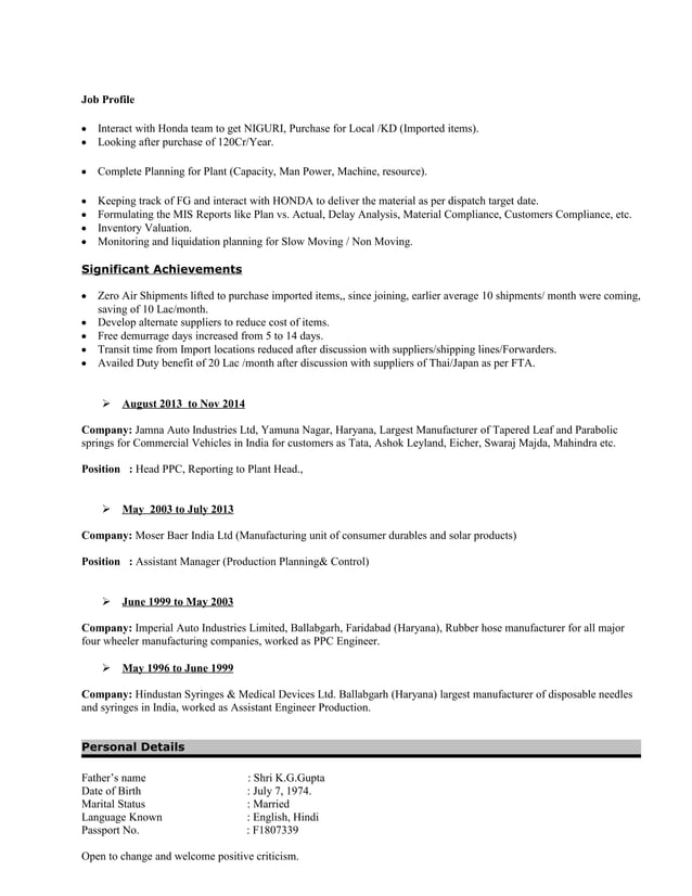 Resume_SPG | DOC | Automotive Industry | Industries