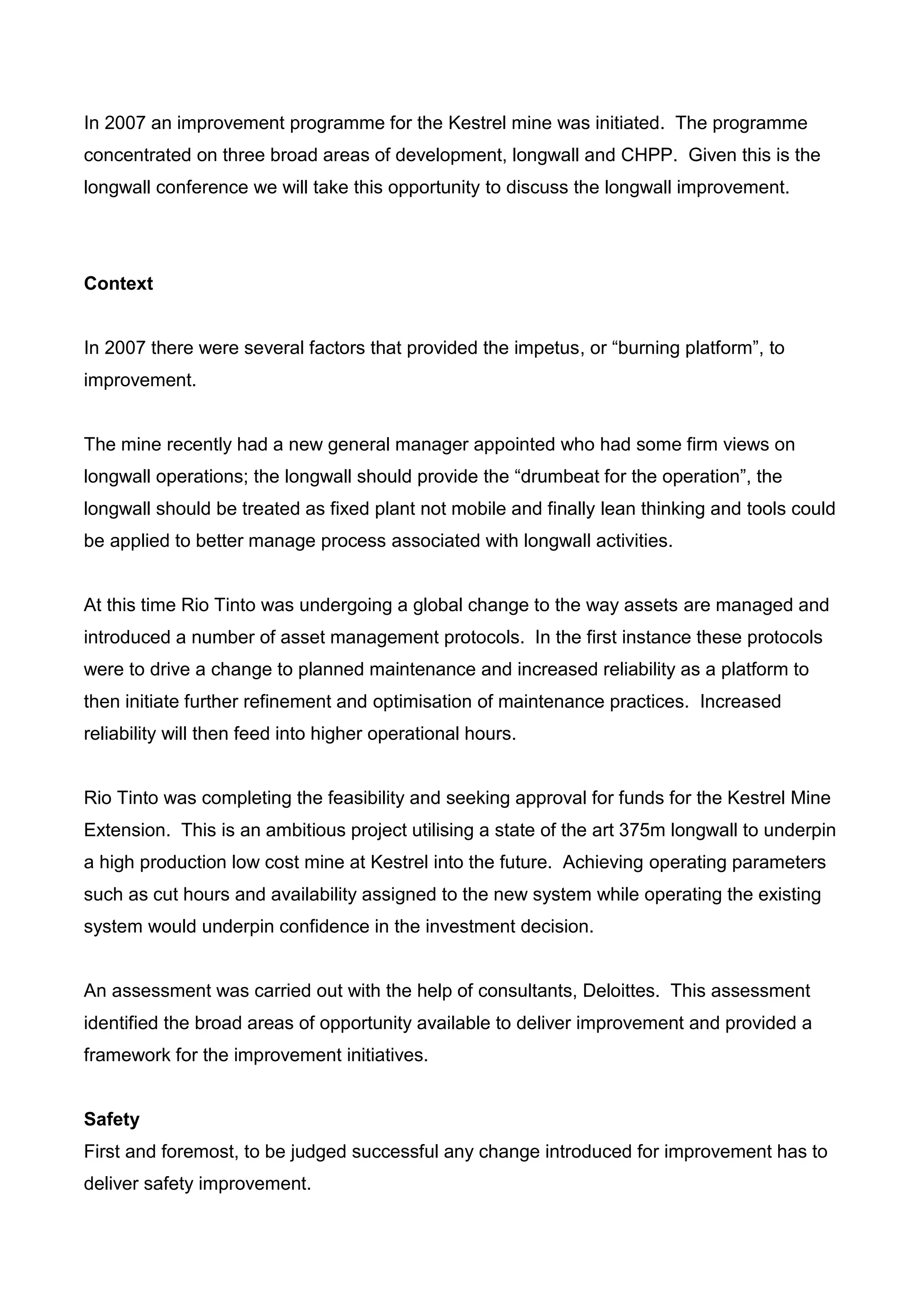 Longwall Improvement at Kestrel Mine | PDF