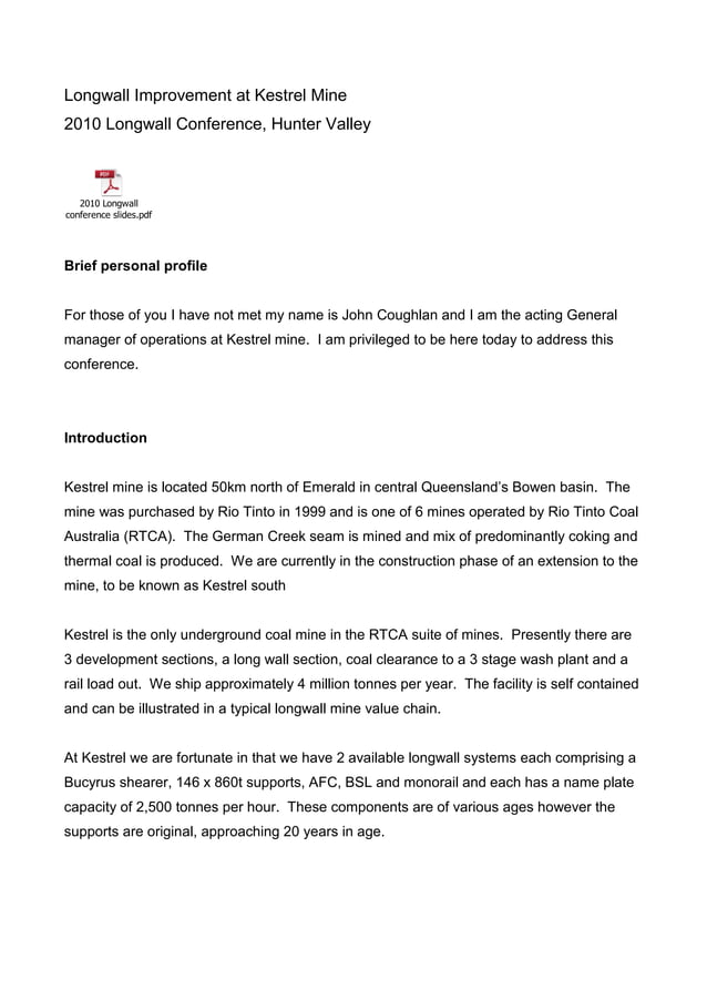 Longwall Improvement at Kestrel Mine | PDF