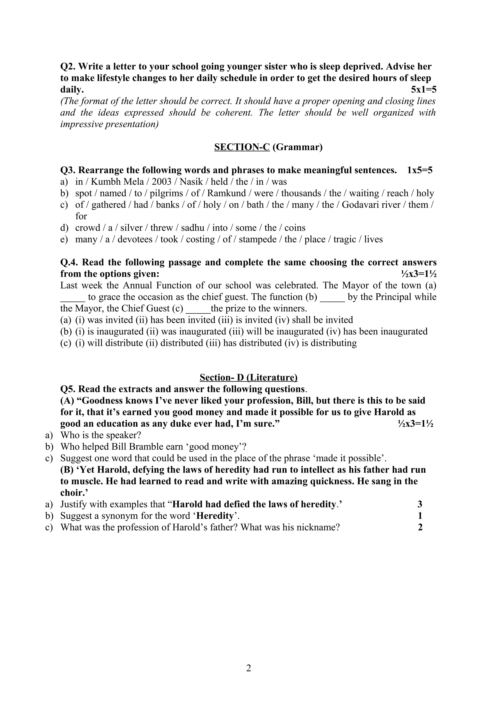 Formative Assessment Question Paper Grade 9 | DOC