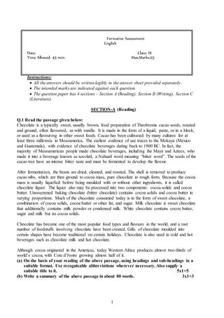 Formative Assessment Question Paper | DOCX